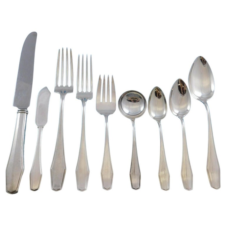 Hampton by Alvin Sterling Silver Flatware Set for 12 Service Dinner 116 ...