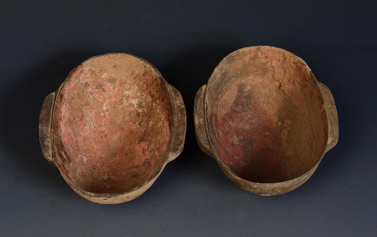 Han Dynasty, A Pair of Antique Chinese Painted Pottery Erbei Wine Cup ...
