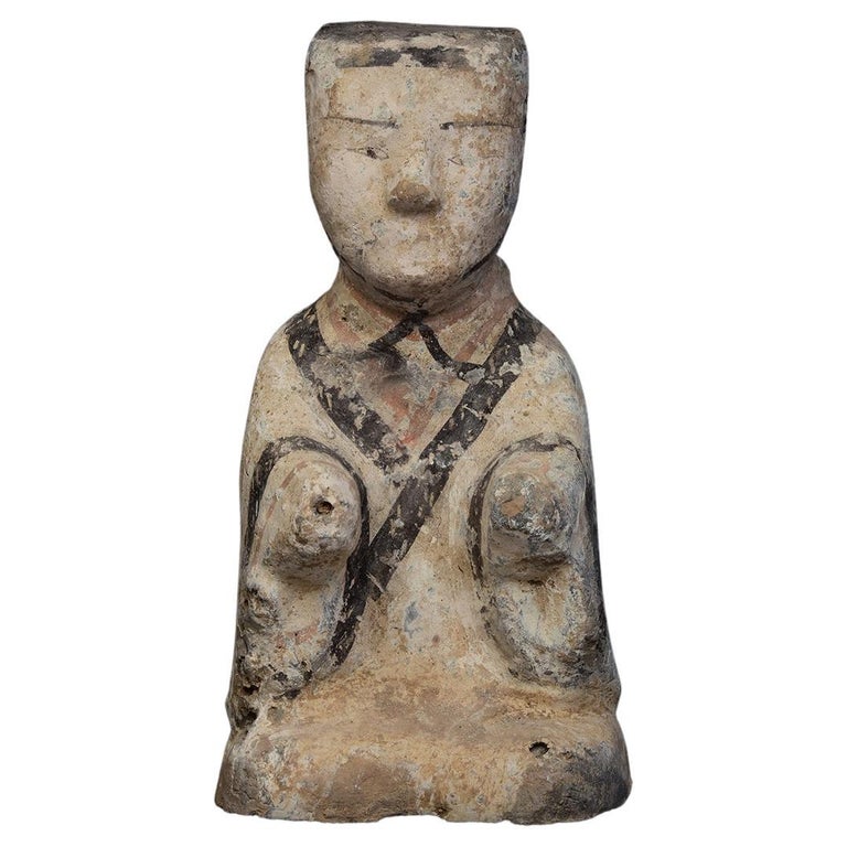 Han Dynasty, Antique Chinese Pottery Attendant Figurine For Sale at 1stDibs