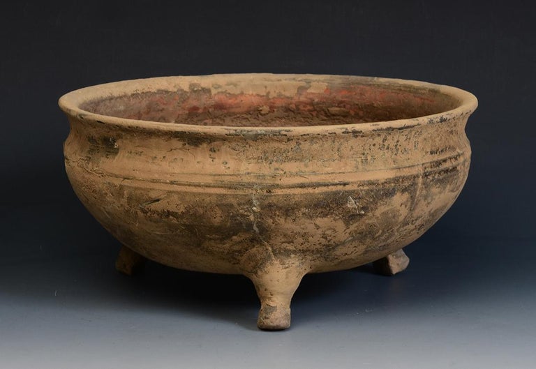 Han Dynasty, Antique Chinese Pottery Bowl Support By Three Legs For ...
