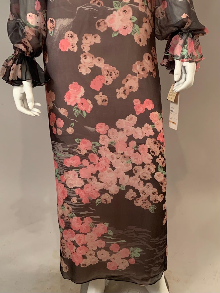 Hanae Mori Pink Floral Print Silk Chiffon Dress Original Tags Never ...