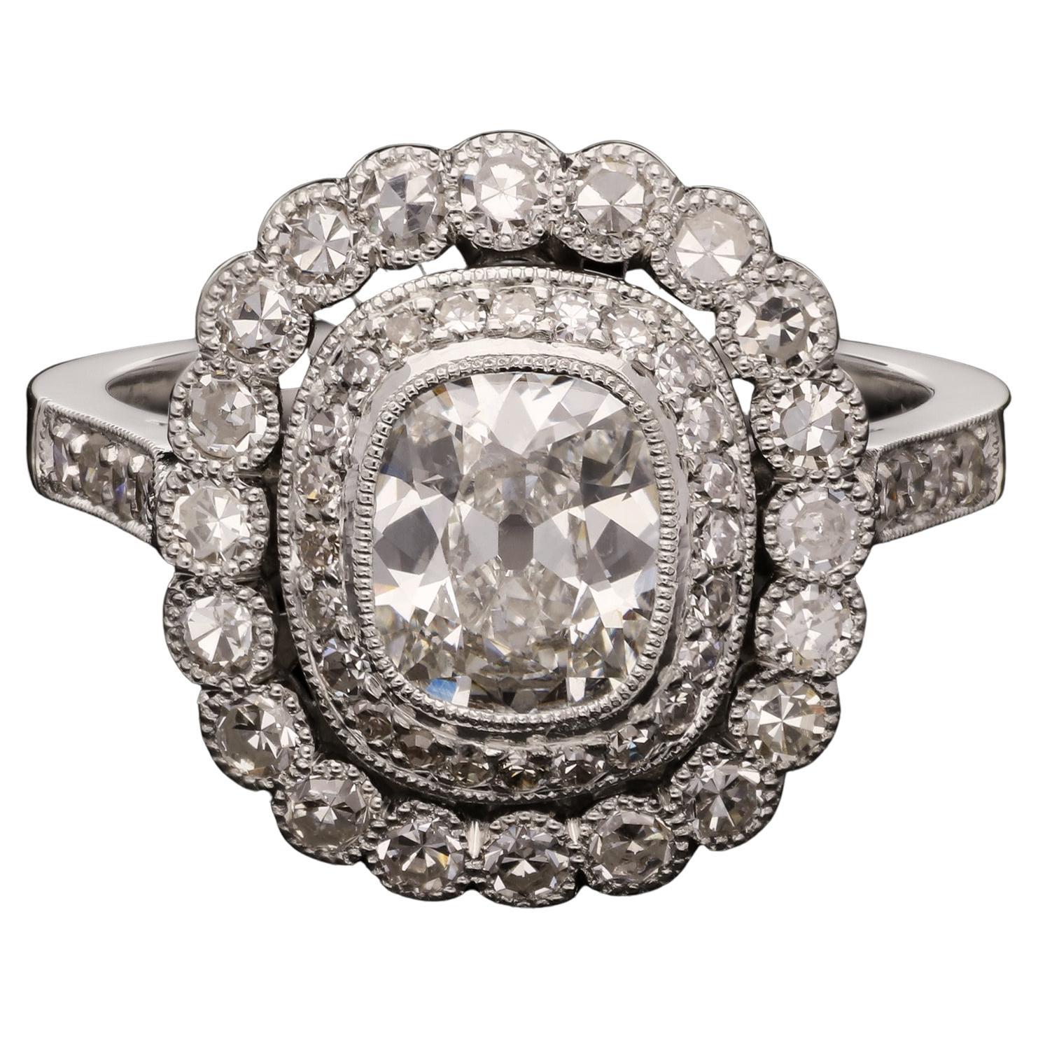 Edwardian Double Halo Asscher Cut Diamond Engagement Ring at 1stDibs