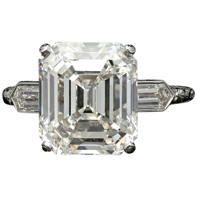 Hancocks 6.24 Carat Emerald Cut Diamond Ring with Bullet Diamond ...