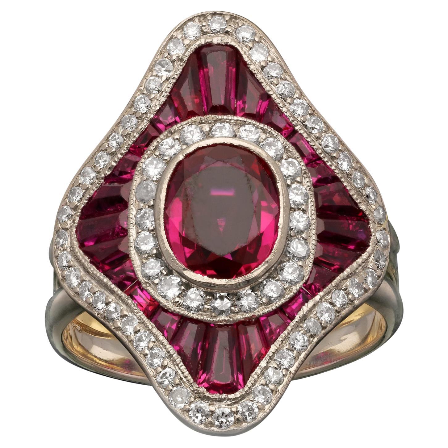 3.58 Carat Burmese Red Ruby and Diamond Ring Set in 18 Karat Yellow ...