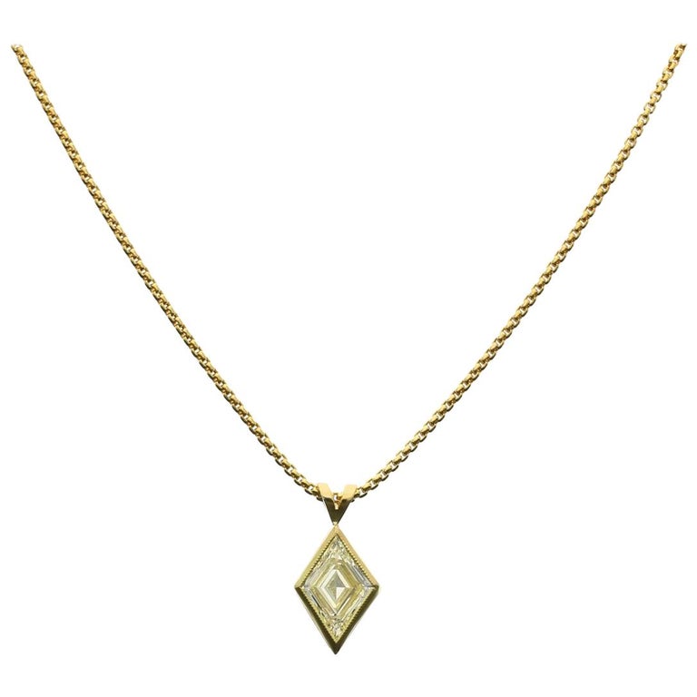 Hancocks Lozenge Shaped Diamond 18 Carat Yellow Gold Pendant For Sale ...