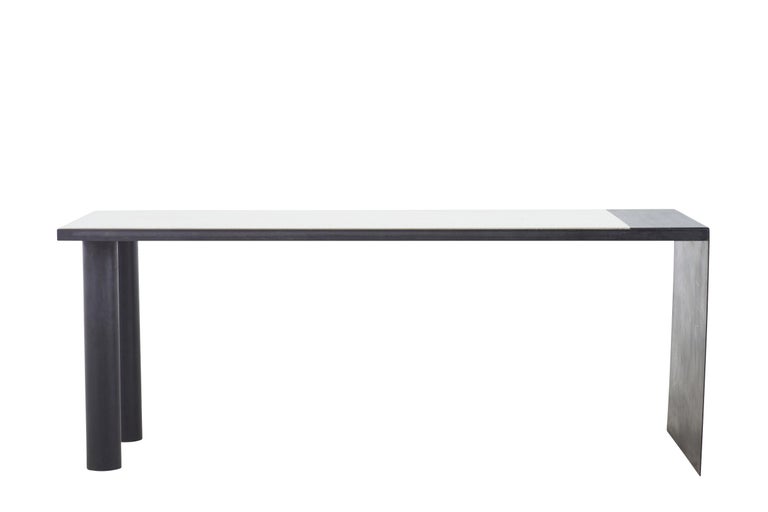 Hand-Blackened, Bespoke and Etched Dining "Steel Table" with Viroc Top ...