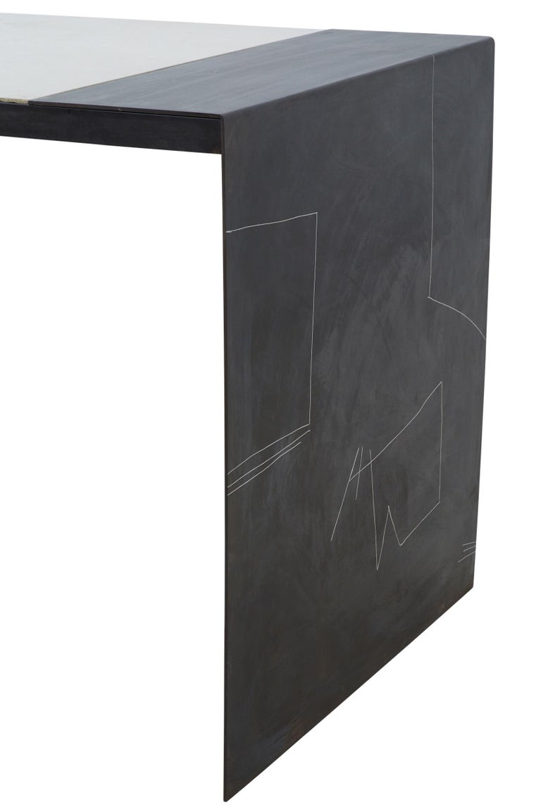 Hand-Blackened, Bespoke and Etched Dining "Steel Table" with Viroc Top ...