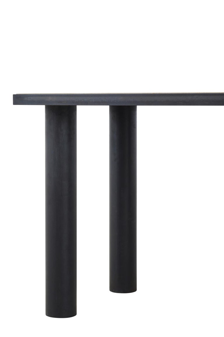 Hand-Blackened, Bespoke and Etched Dining "Steel Table" with Viroc Top ...