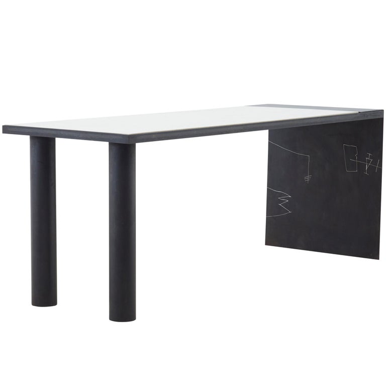 Hand-Blackened, Bespoke and Etched Dining "Steel Table" with Viroc Top ...