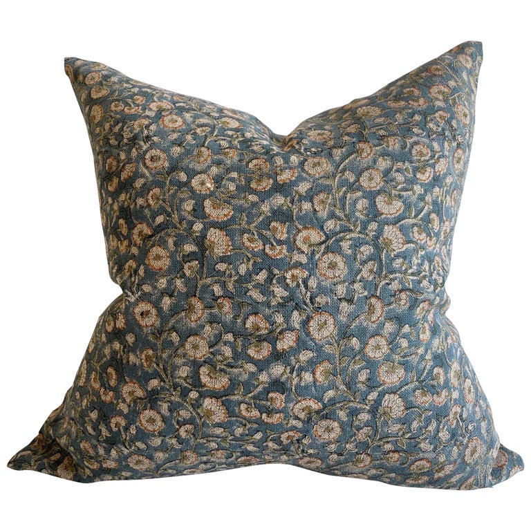 Hand Block-Printed Pillow with Insert For Sale at 1stDibs