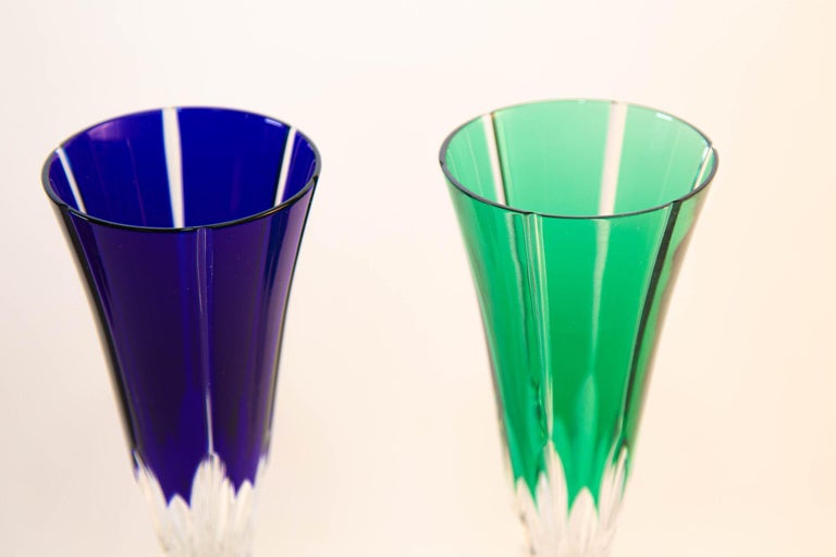 Hand Blown And Handcut Colored Crystal Champagne Flutes Set Of 4 For Sale At 1stdibs