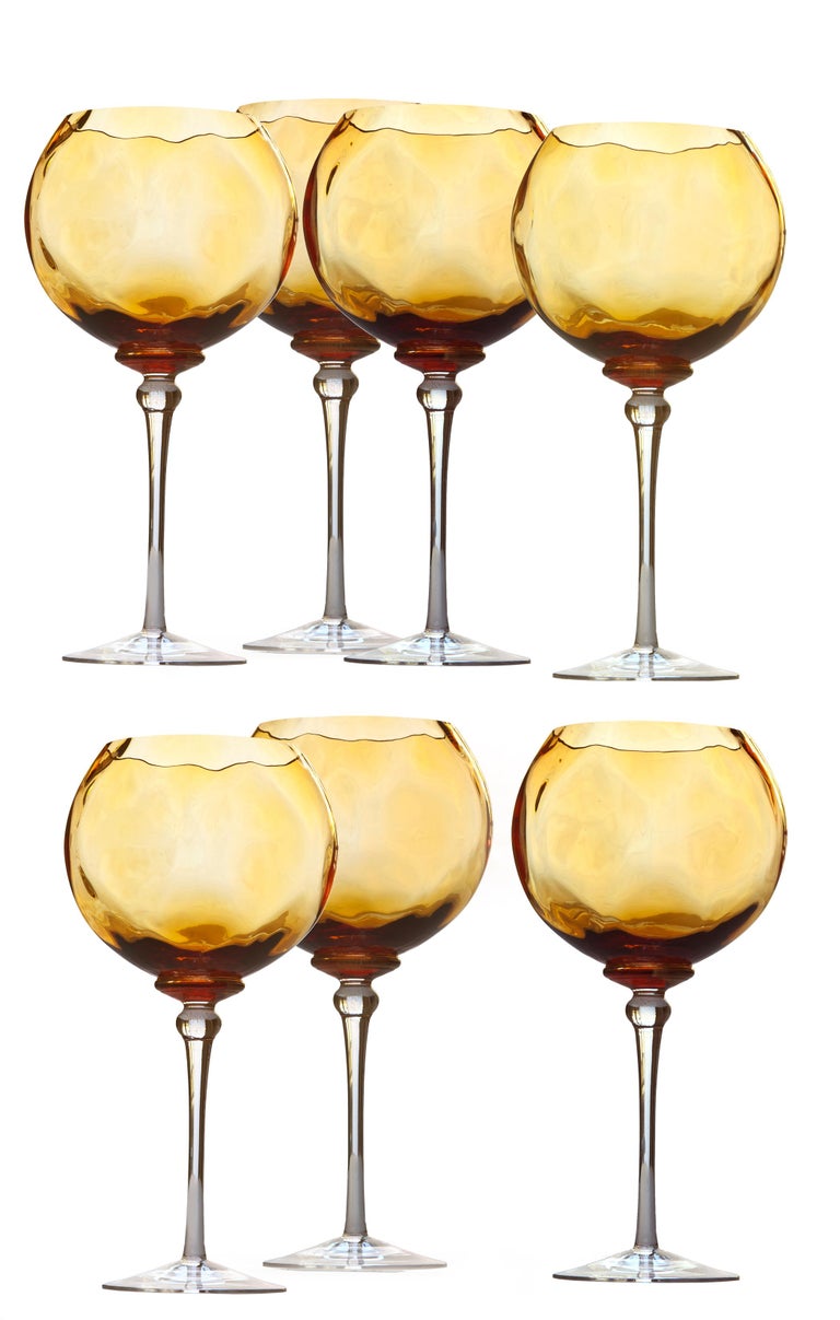 Hand-Blown Artisan Glass Wine Goblets, Set of 7 at 1stDibs | artisan ...