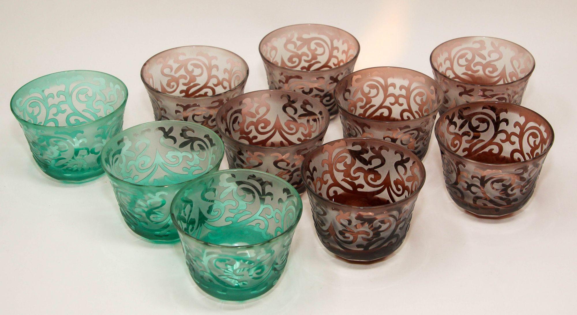 Hand Blown Bohemia Crystal Etched Votives Set of 10 For Sale at 1stDibs