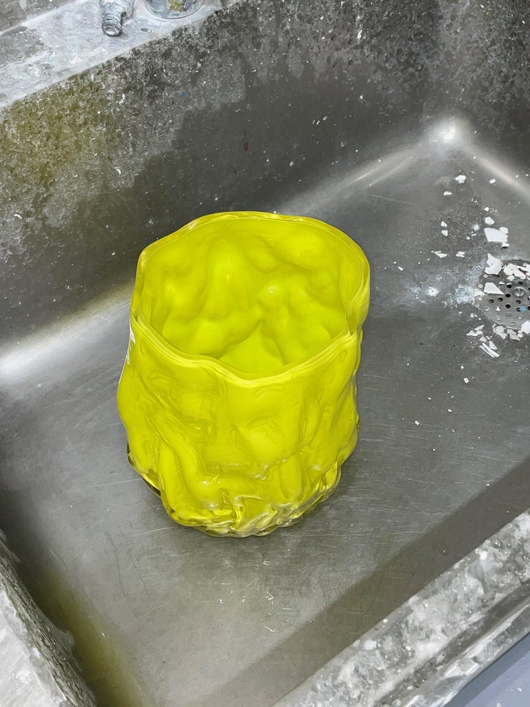 Hand Blown Contemporary Wrinkle Neon Yellow Glass Vase by Erik Olovsson ...