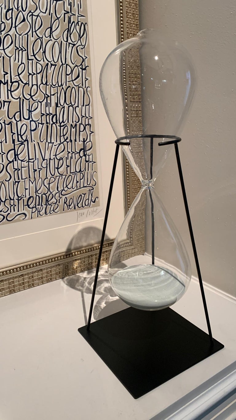 Hand Blown Hour Glass on a Custom Iron Stand For Sale at 1stDibs