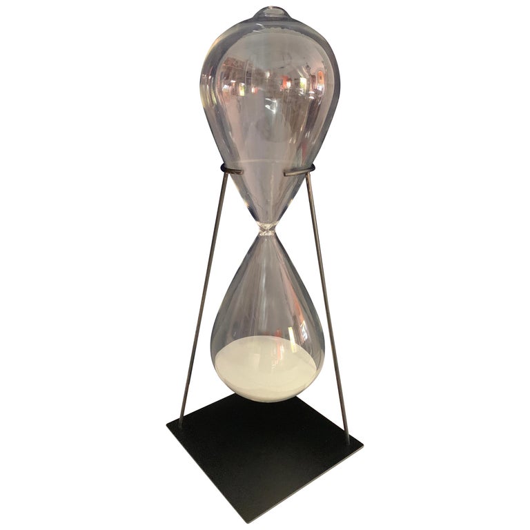 Hand Blown Hour Glass on a Custom Iron Stand For Sale at 1stDibs