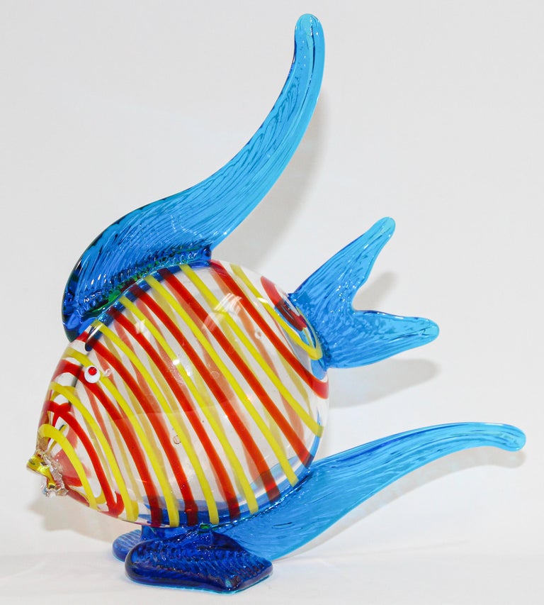 Hand Blown Large Murano Glass Blue Fish at 1stDibs