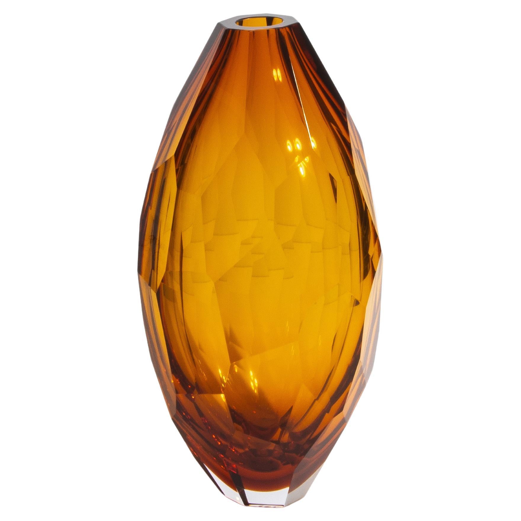 Hand Blown Murano Facet Vase in Amber For Sale at 1stDibs
