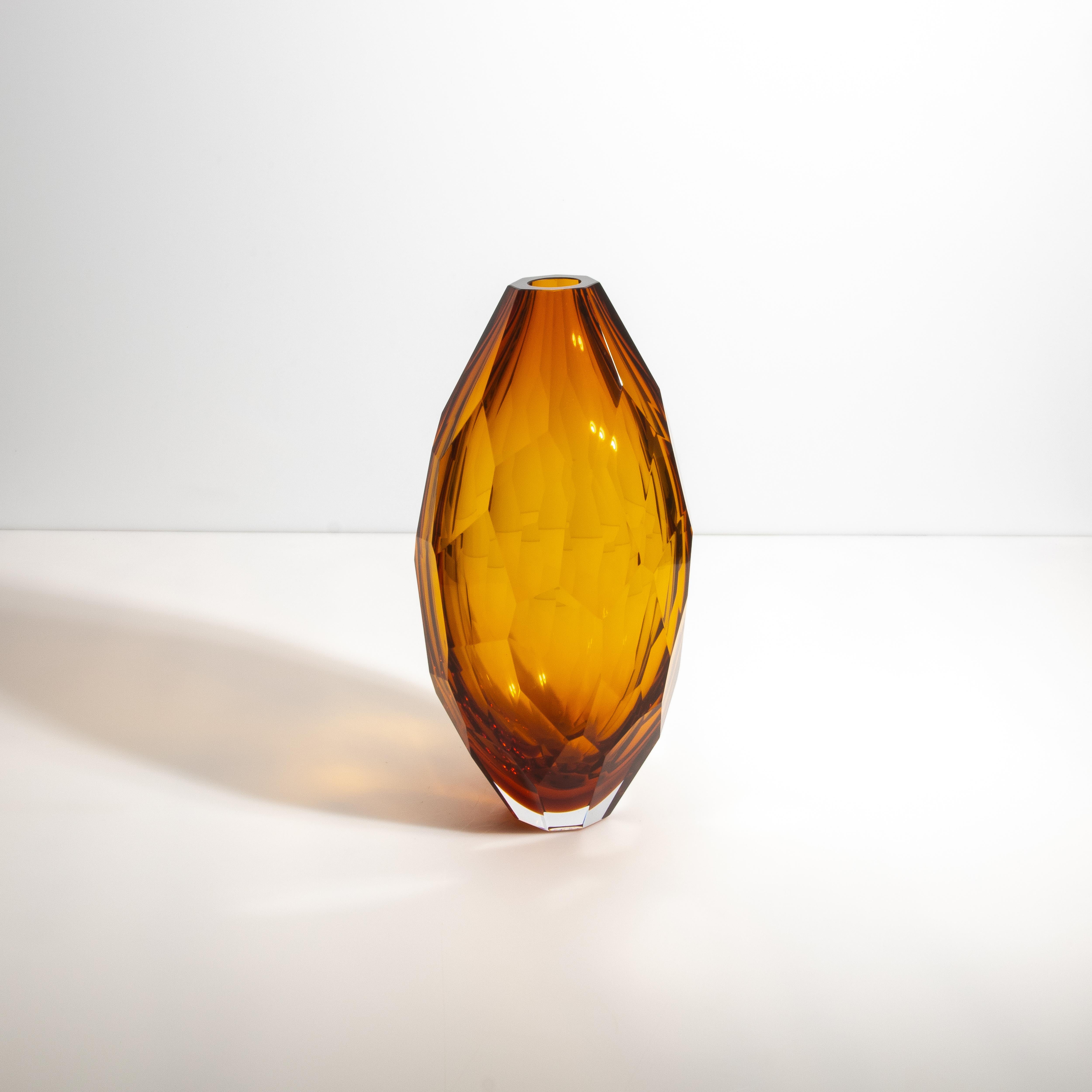 Hand Blown Murano Facet Vase in Amber For Sale at 1stDibs