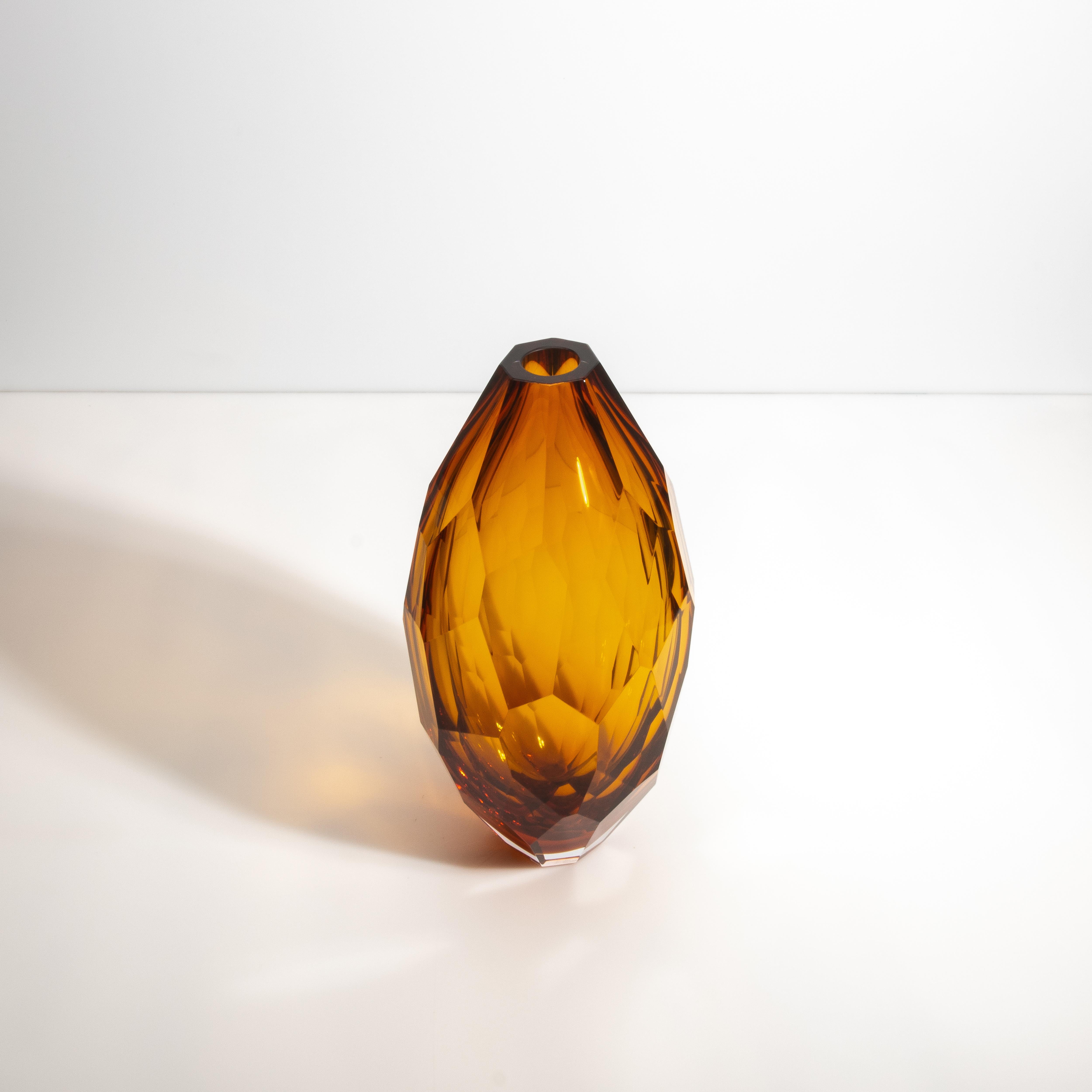 Hand Blown Murano Facet Vase in Amber For Sale at 1stDibs