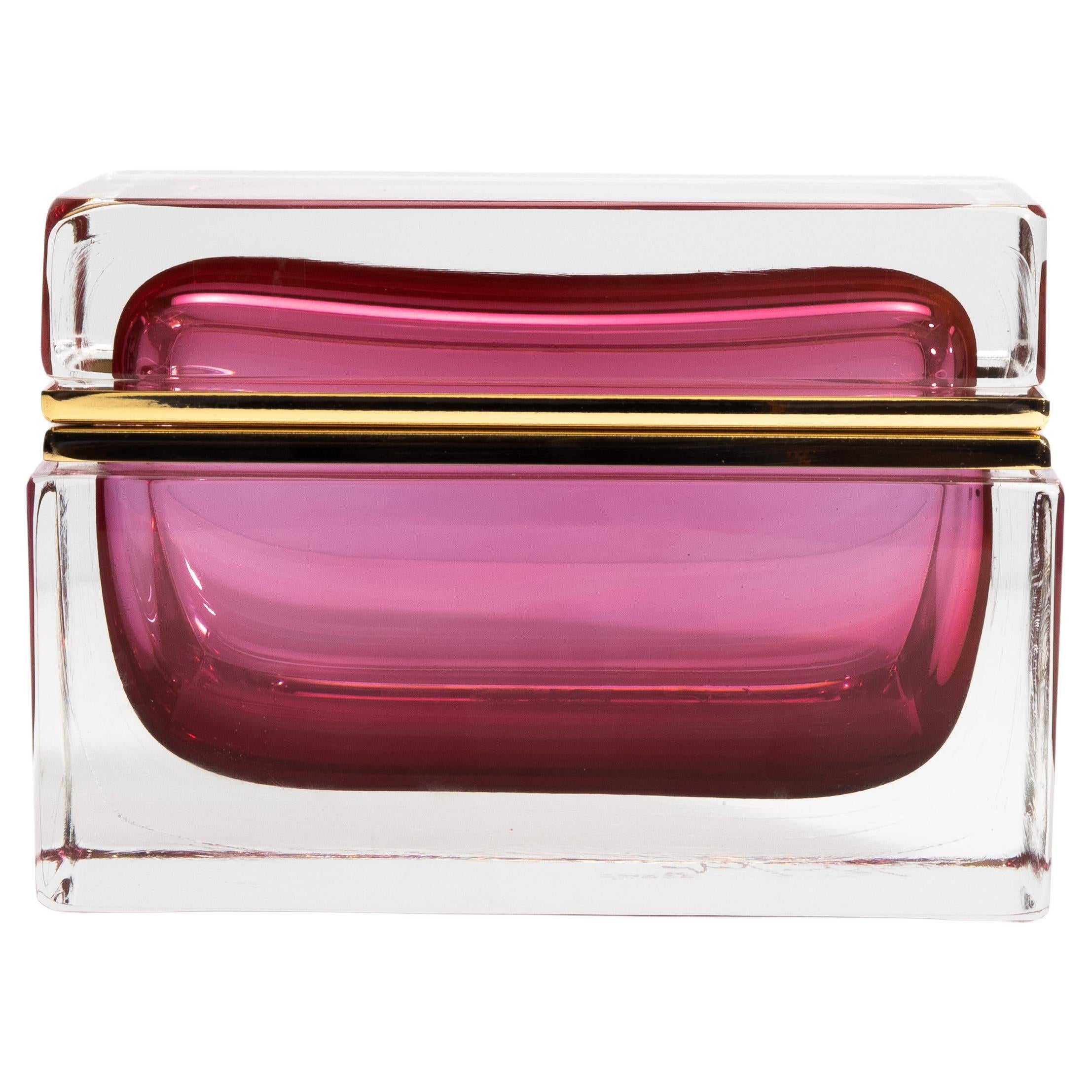 Hand Blown Murano Glass Box in Ruby with Brass Fittings For Sale at 1stDibs