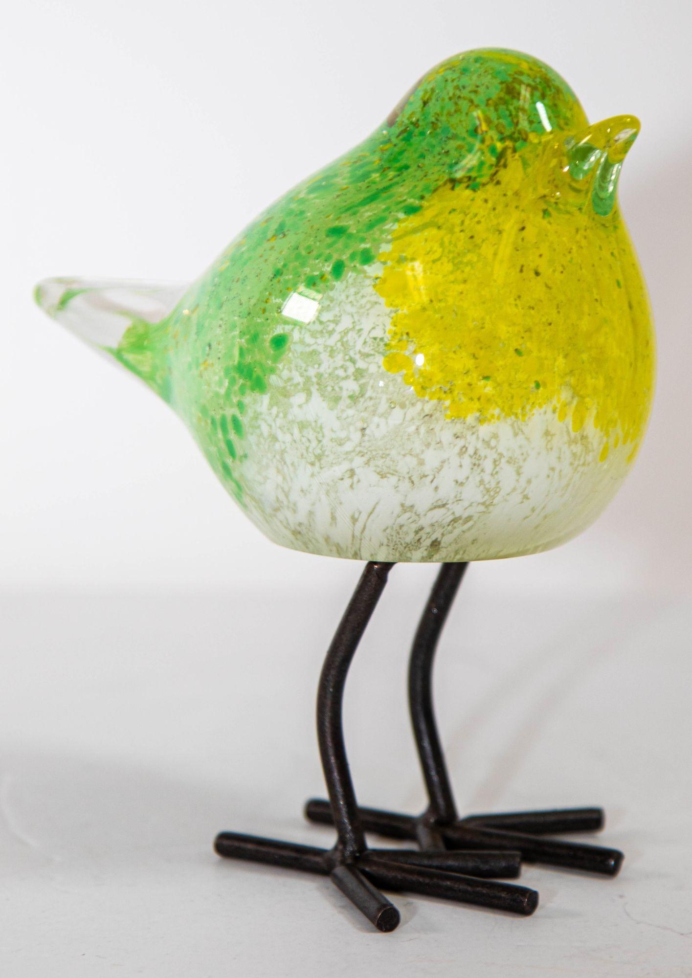 Hand Blown Murano Style Green Art Glass Bird with Metal Legs, 1980s For ...