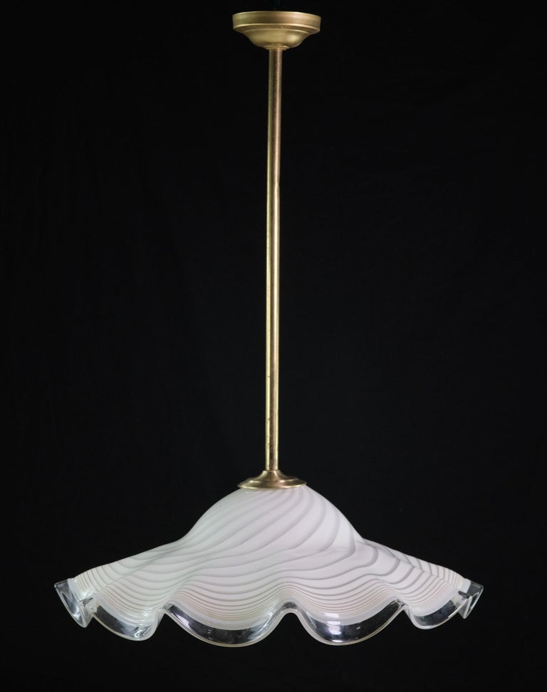 Hand Blown Murano Swirl Rippled Brim Glass Pendant Light For Sale at ...