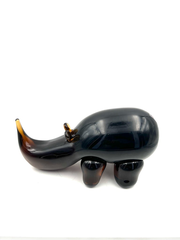 Hand Blown Whimsical Hippo Glass Sculpture by Svoboda For Sale at 1stDibs