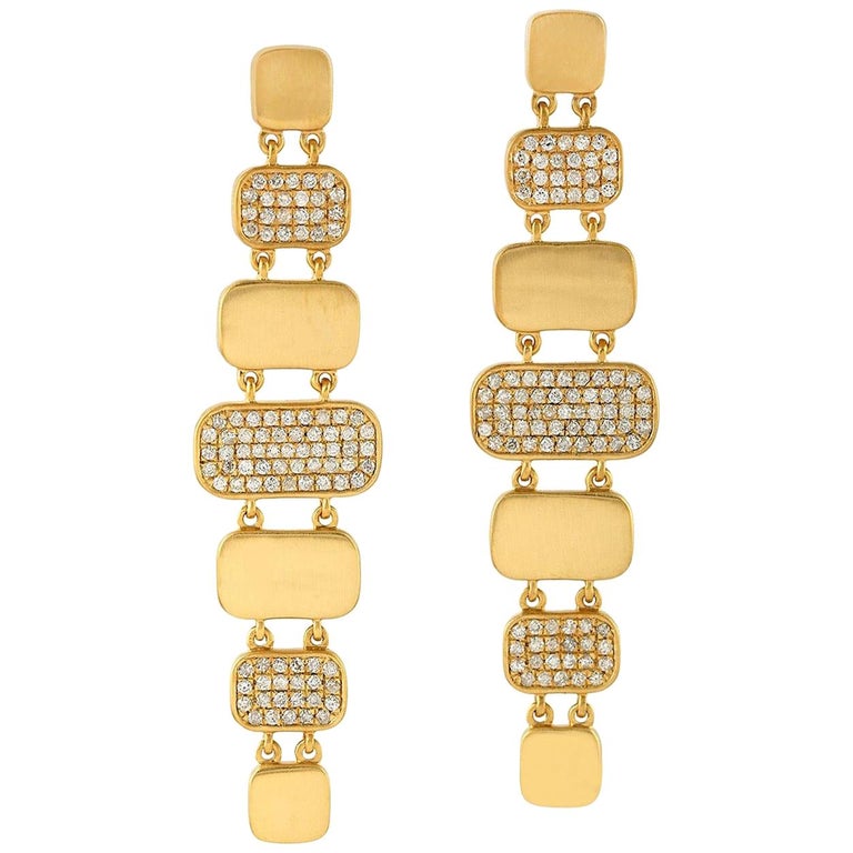 Hand Brushed Matte 18 Karat Gold Tiered Diamond Earrings For Sale at ...