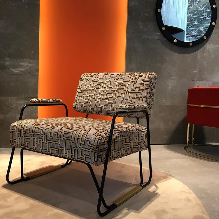 Hand Built Armchair in Painted Metal Frame and Brass Detailing For Sale ...
