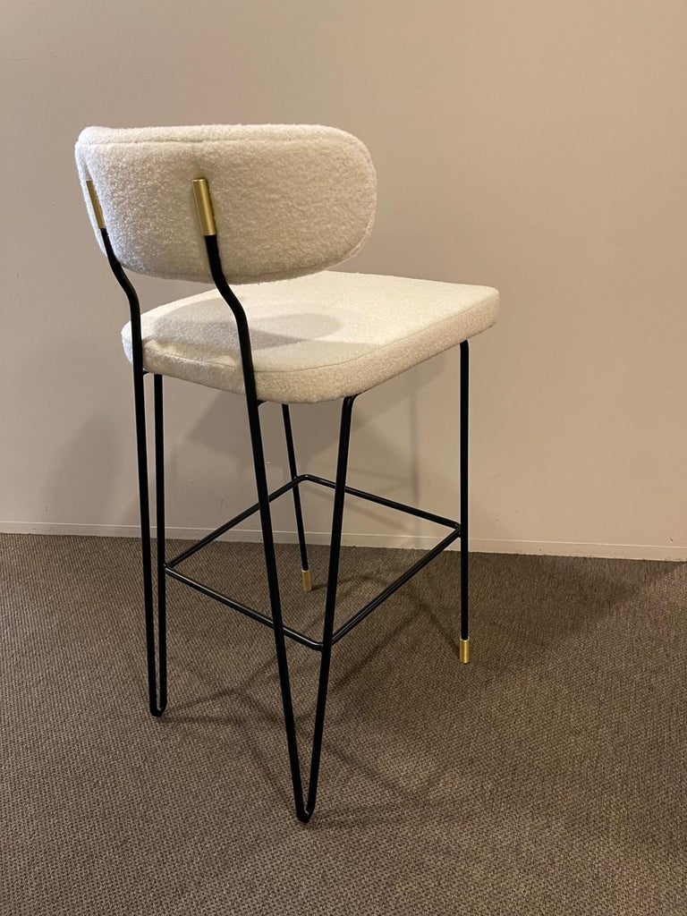 Hand Built Counter Stool in Black Metal Frame and Brass Detailing For ...