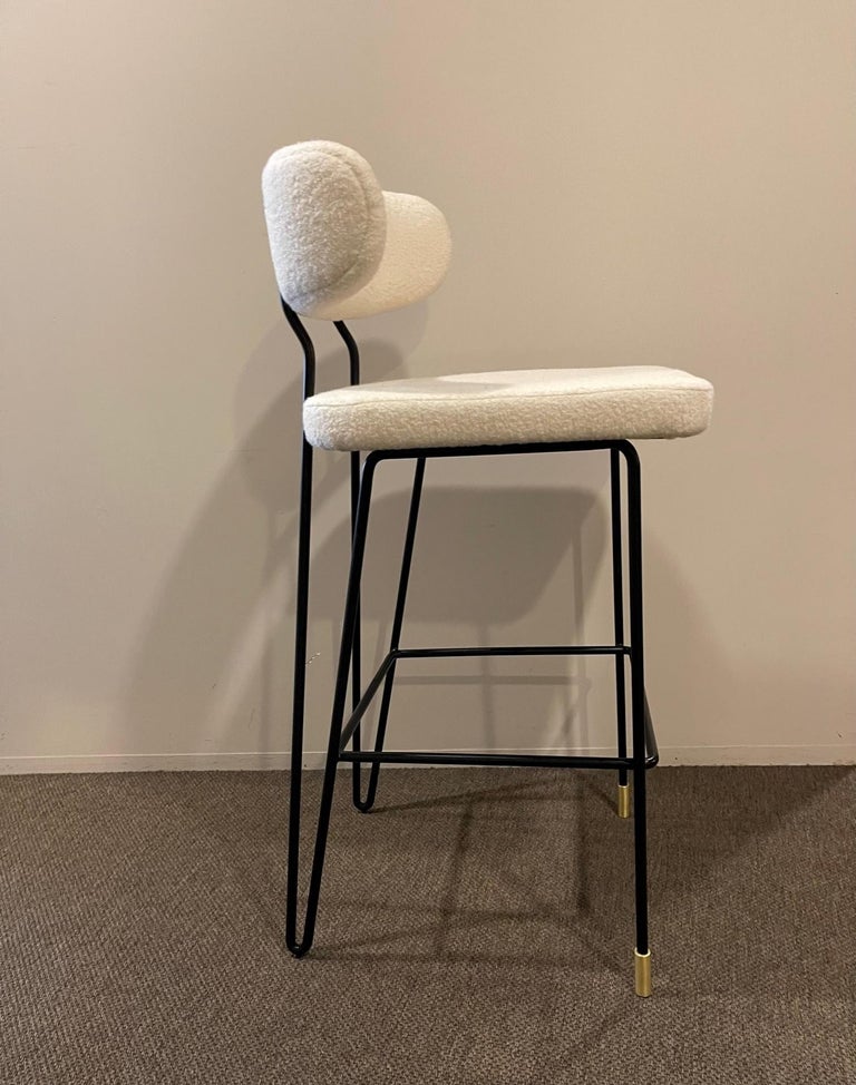 Hand Built Counter Stool in Black Metal Frame and Brass Detailing For ...