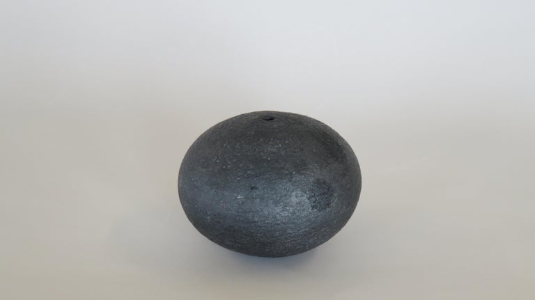 Hand Built Ceramic Sculpture, Metallic Black Sphere at 1stDibs