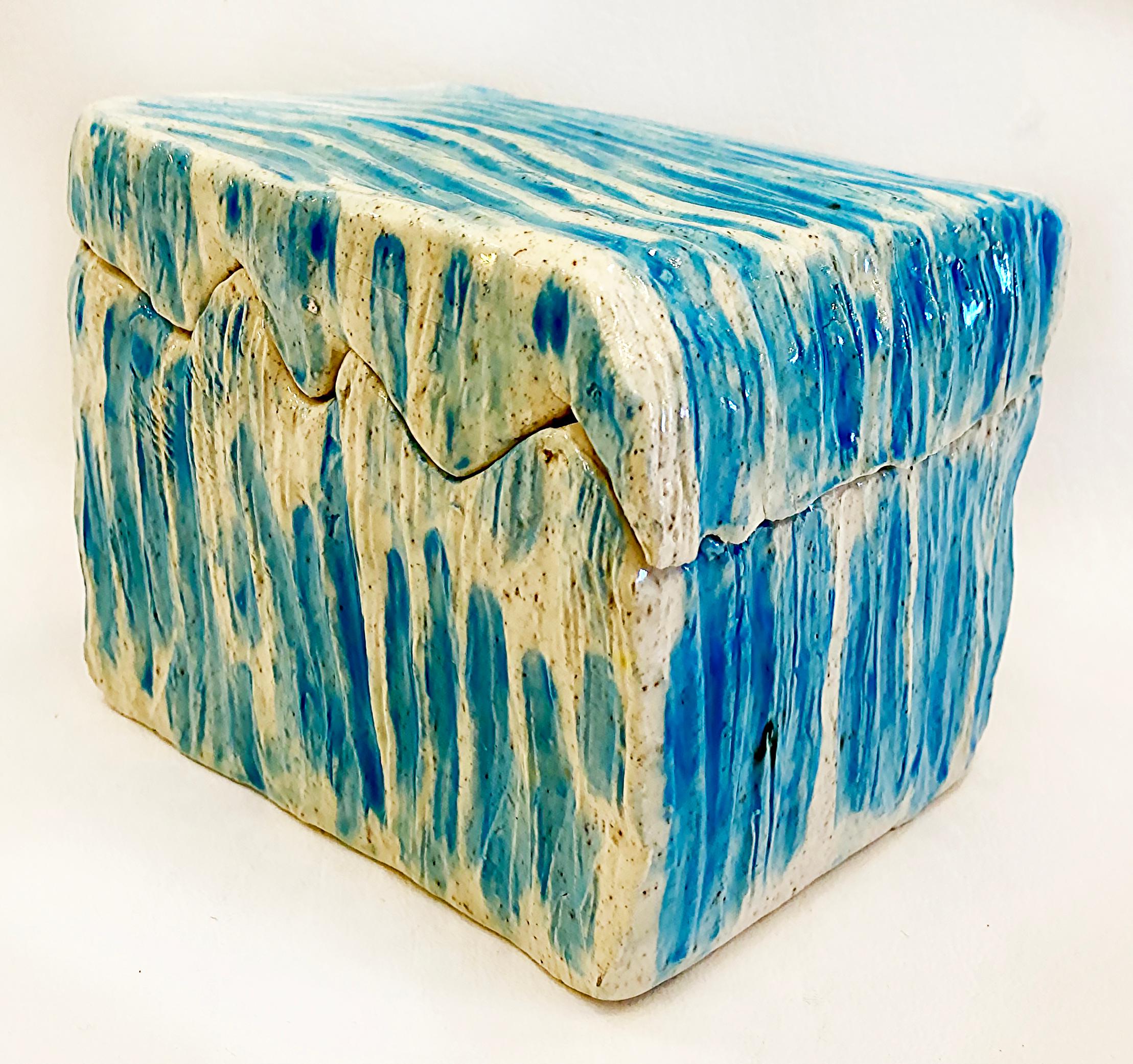 Hand Built Sculptural Blue Glazed Ceramic Box with Fitted Lid For Sale ...