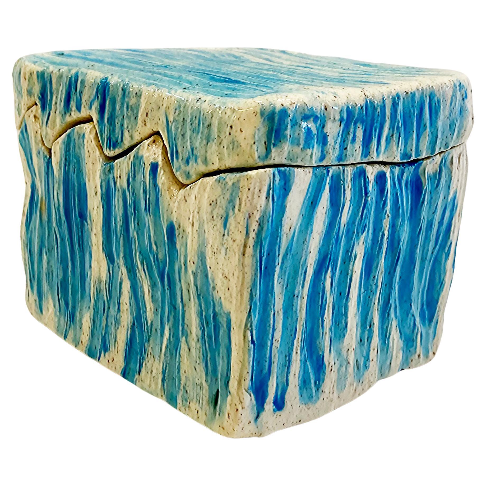 Hand Built Sculptural Blue Glazed Ceramic Box with Fitted Lid For Sale ...