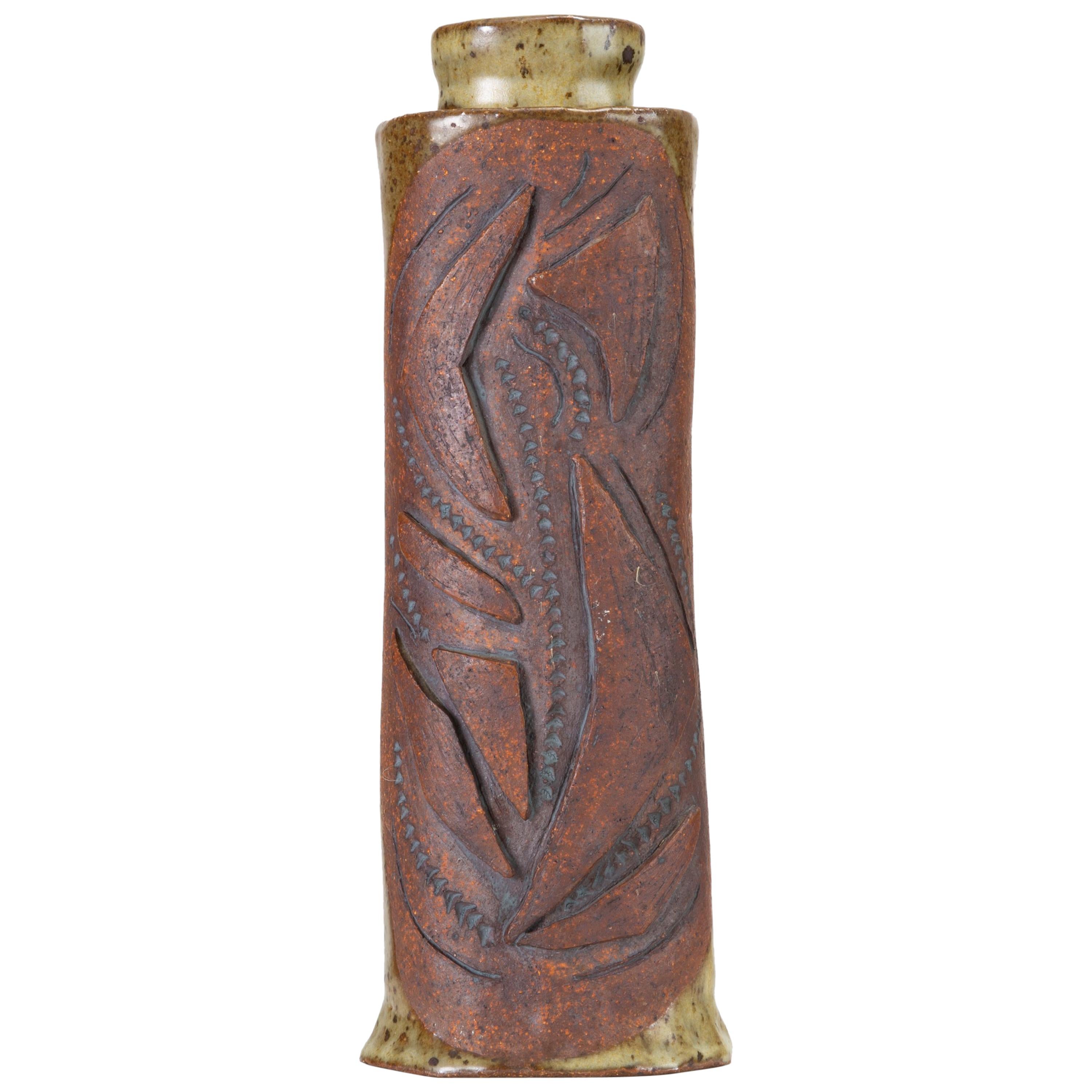 Hand-Built Studio Pottery Vase with Raised Details at 1stDibs