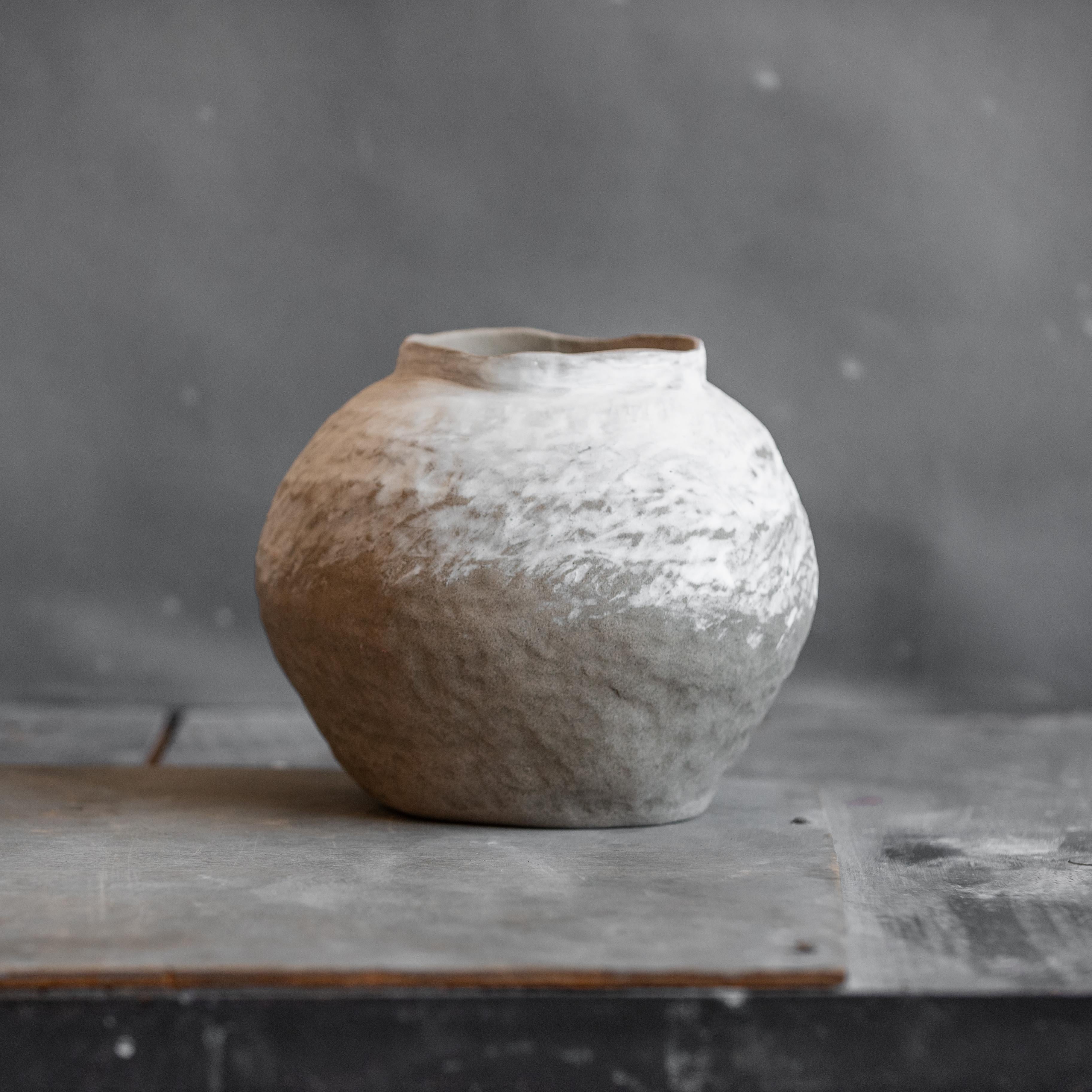 Hand built vase matte white with white porcelain pattern in minimal ...