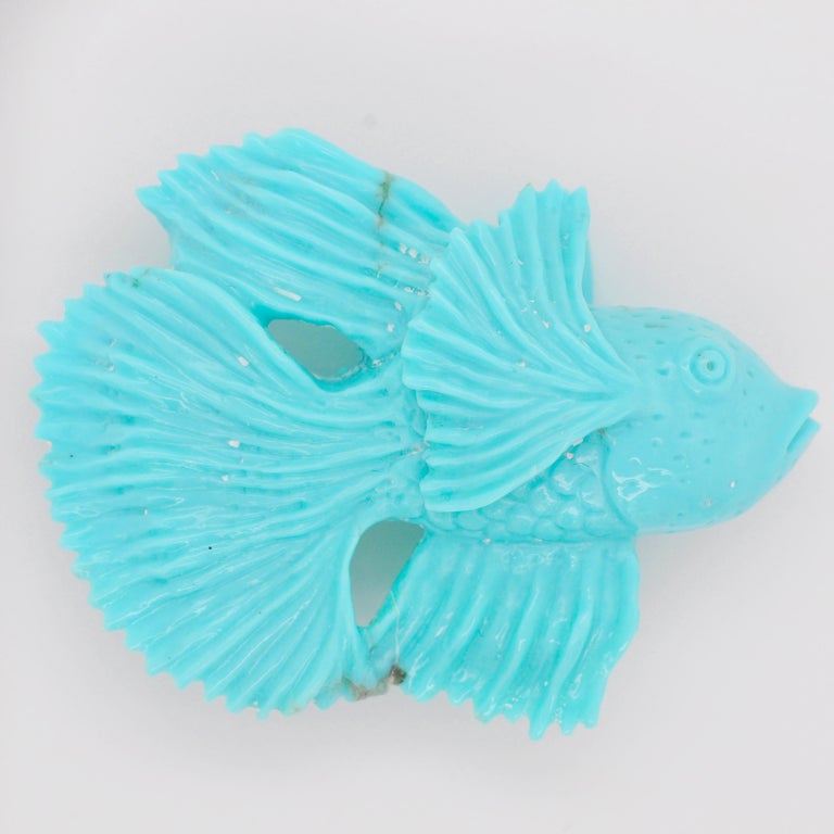 Hand Carved 29.14 Carats Natural Arizona Turquoise Fish Loose Gemstone ...
