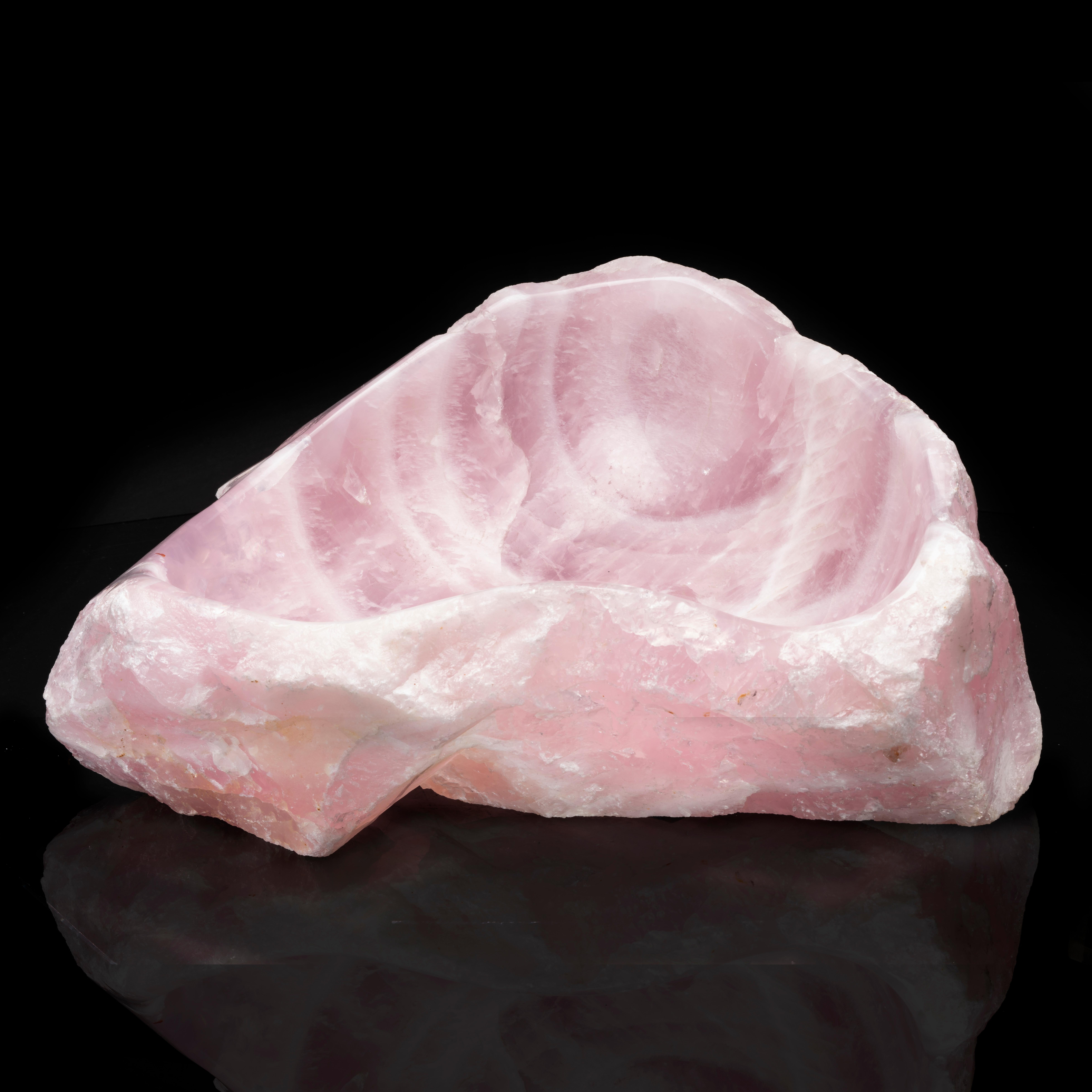 Hand-Carved 47 Lb. Brazilian Rose Quartz Bowl For Sale at 1stDibs