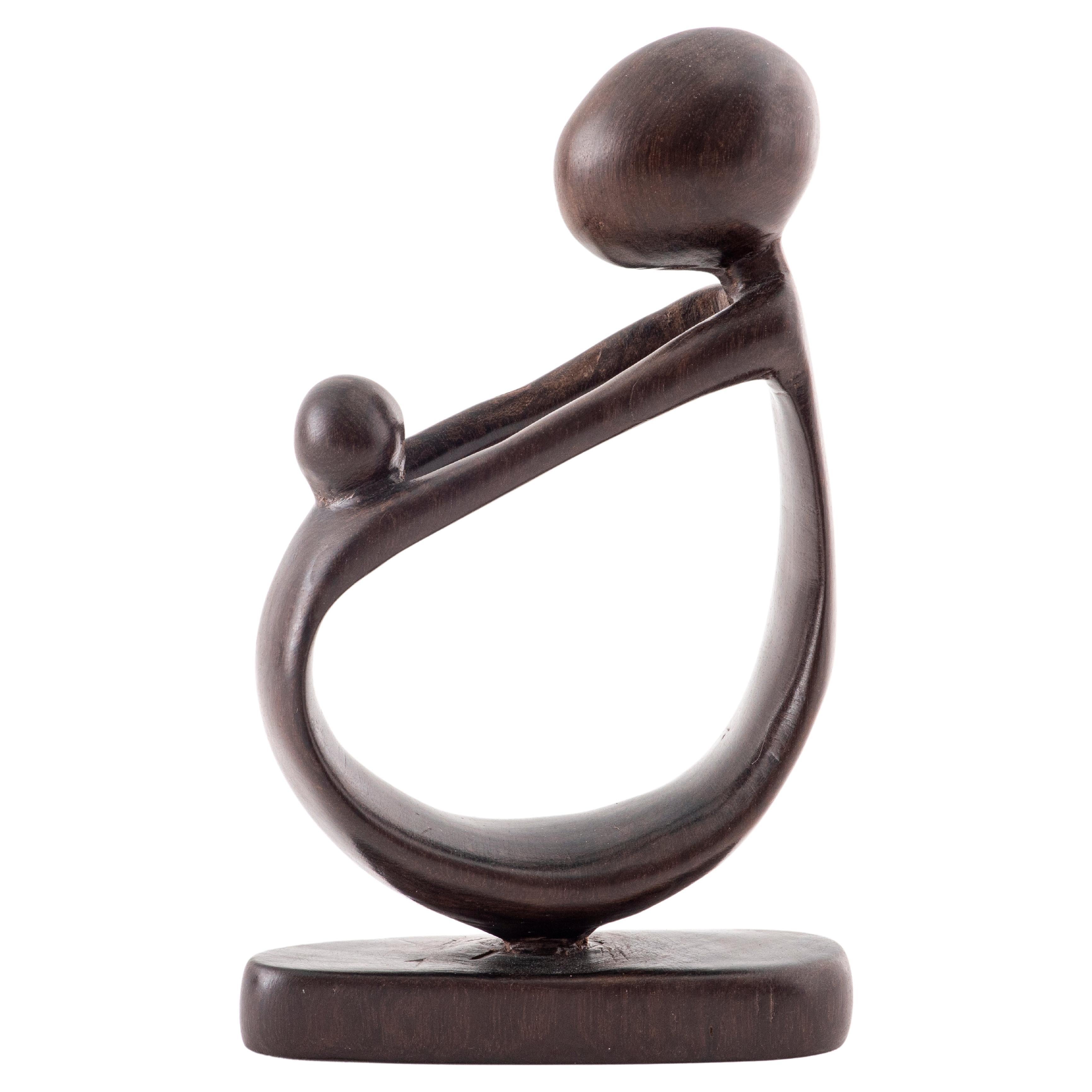 Hand-Carved Abstract Mother and Child Sculpture, Wood, Unsigned For ...