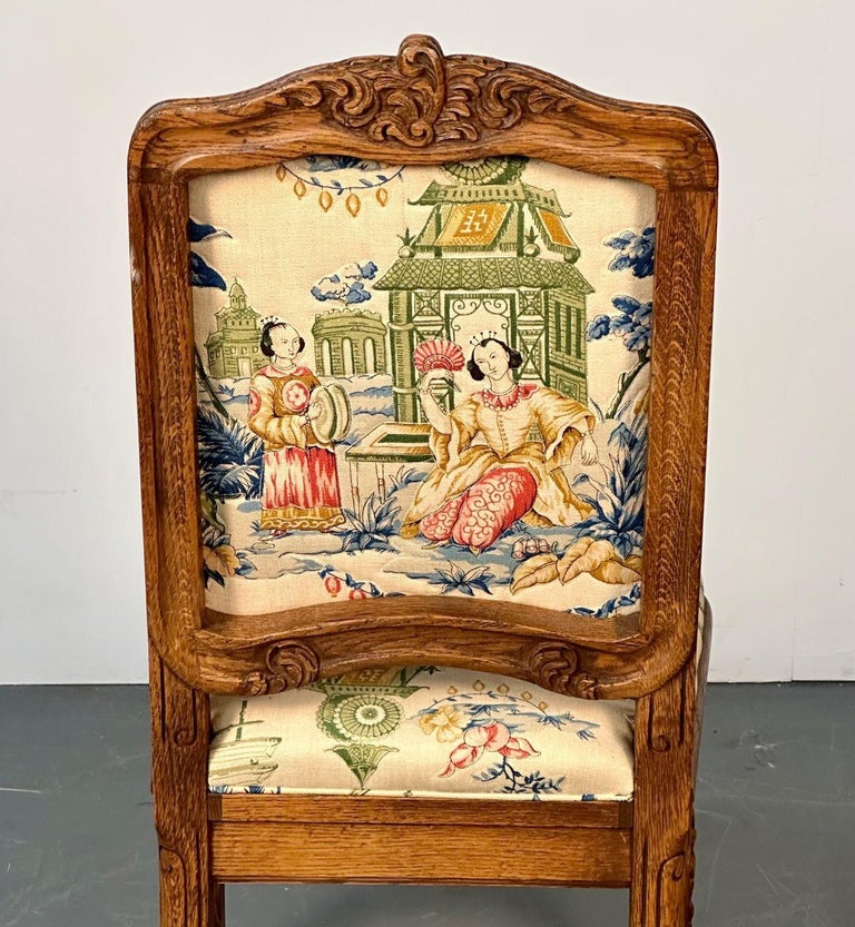 Hand Carved Accent / Side or Desk Chair, Asian Motif Fabric, Louis XV ...