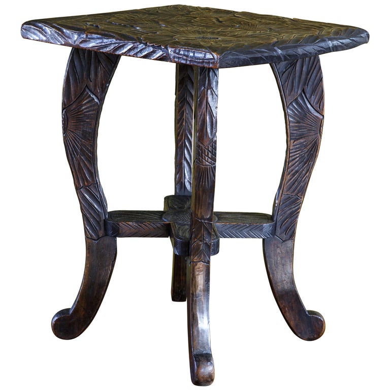 Hand Carved Aesthetic Movement Table/ Stool with Floral Design For Sale ...