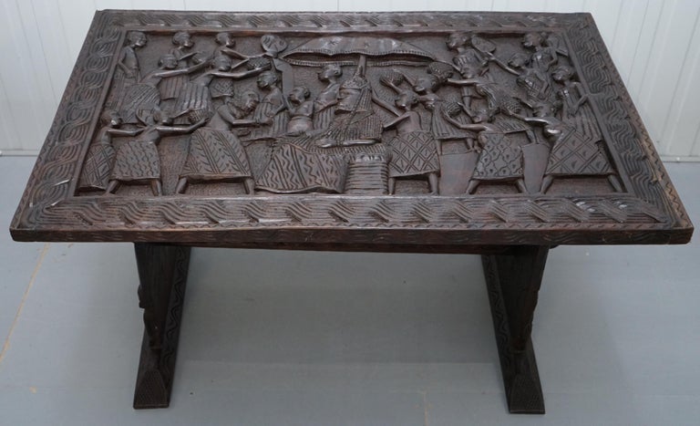 Hand-Carved African Dining Table with Decorative Benin Figures Matching ...