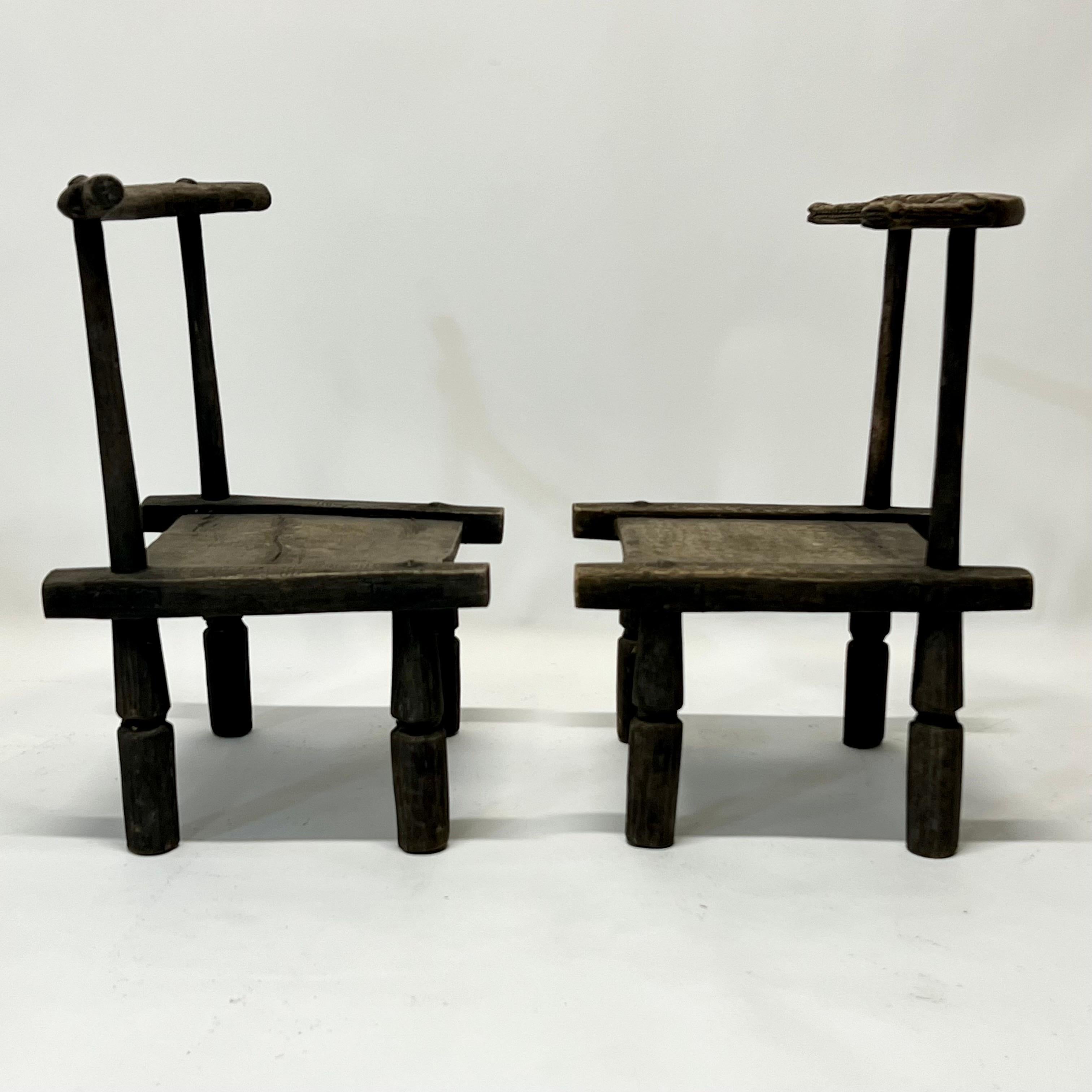 Hand Carved African Low Chairs 19th Century Ivory Coast For Sale at 1stDibs