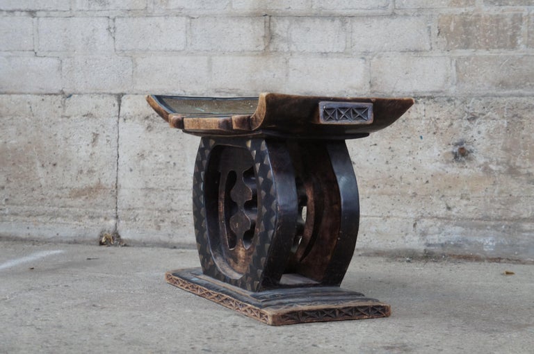 Hand Carved African Tribal Ashanti Chief Altar Stool Bench Seat Throne ...