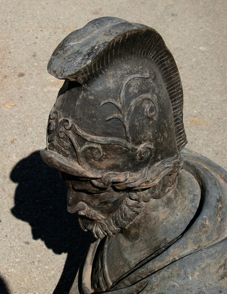 Hand Carved Aged Marble Bust of Roman General with Helmet and Toga at ...