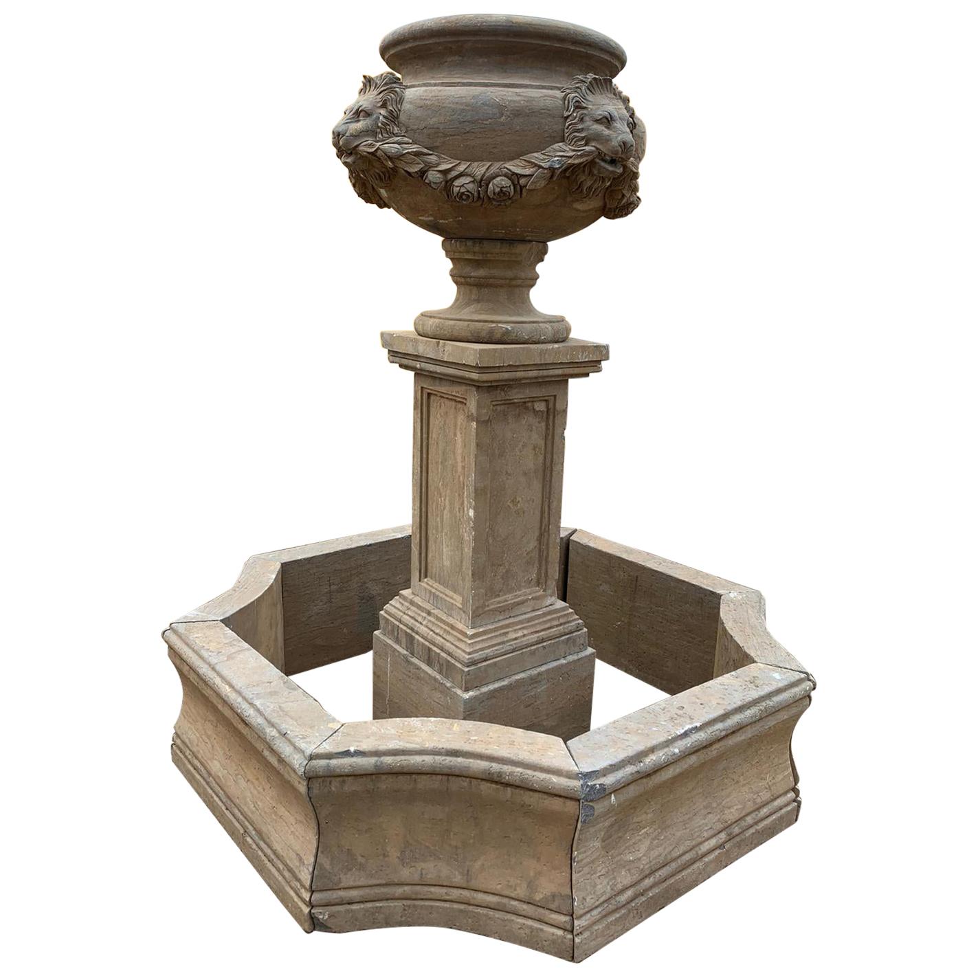 Hand Carved Aged Marble Fountain with Pool Topped with Ornamental ...