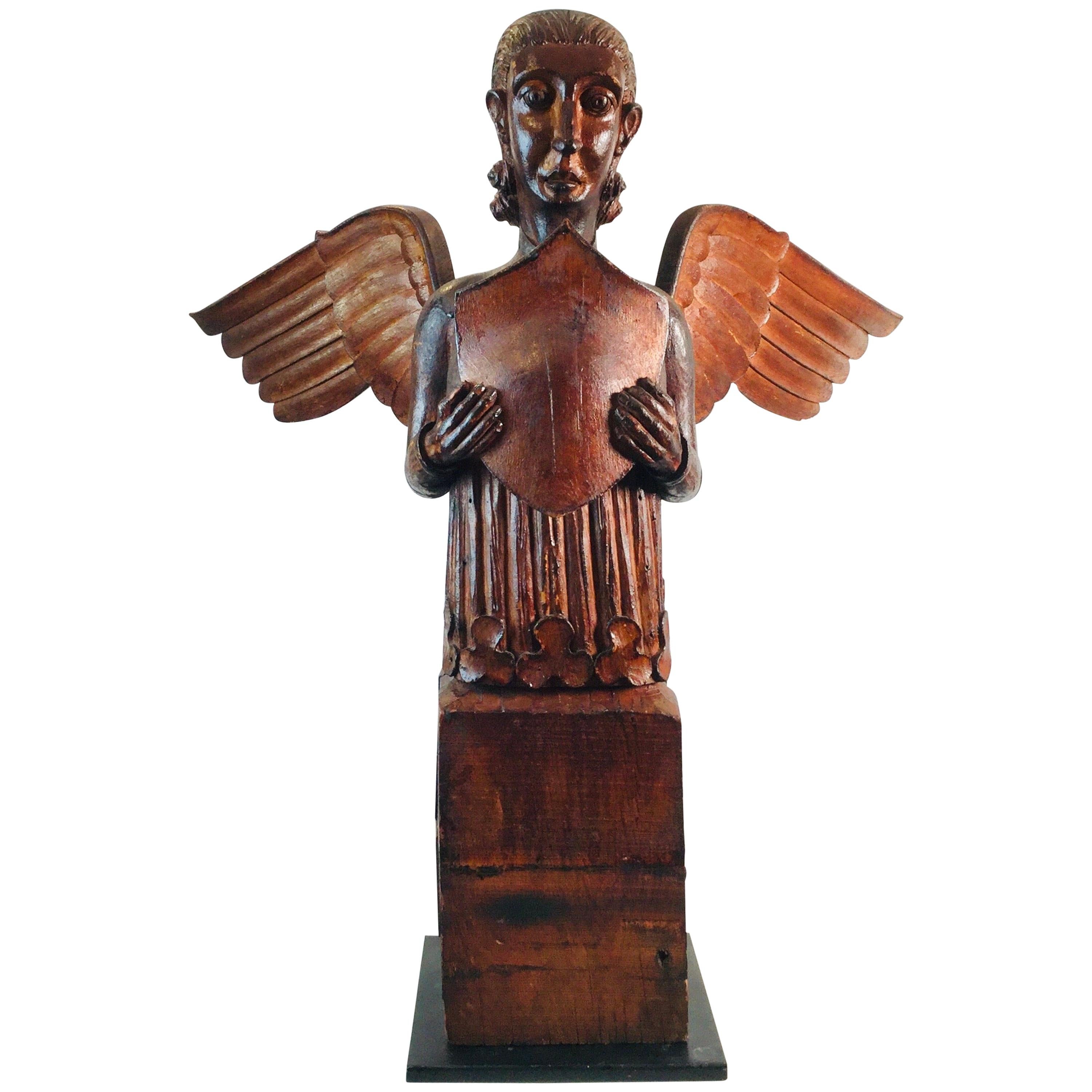 18th Century Hand Carved Wooden Painted Angel at 1stDibs