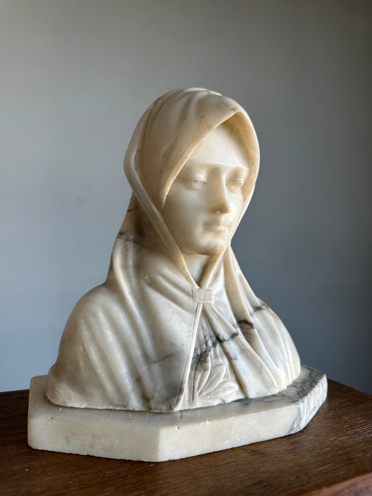 Hand Carved Antique Alabaster Bust Sculpture of Saint Clare of Assisi ...