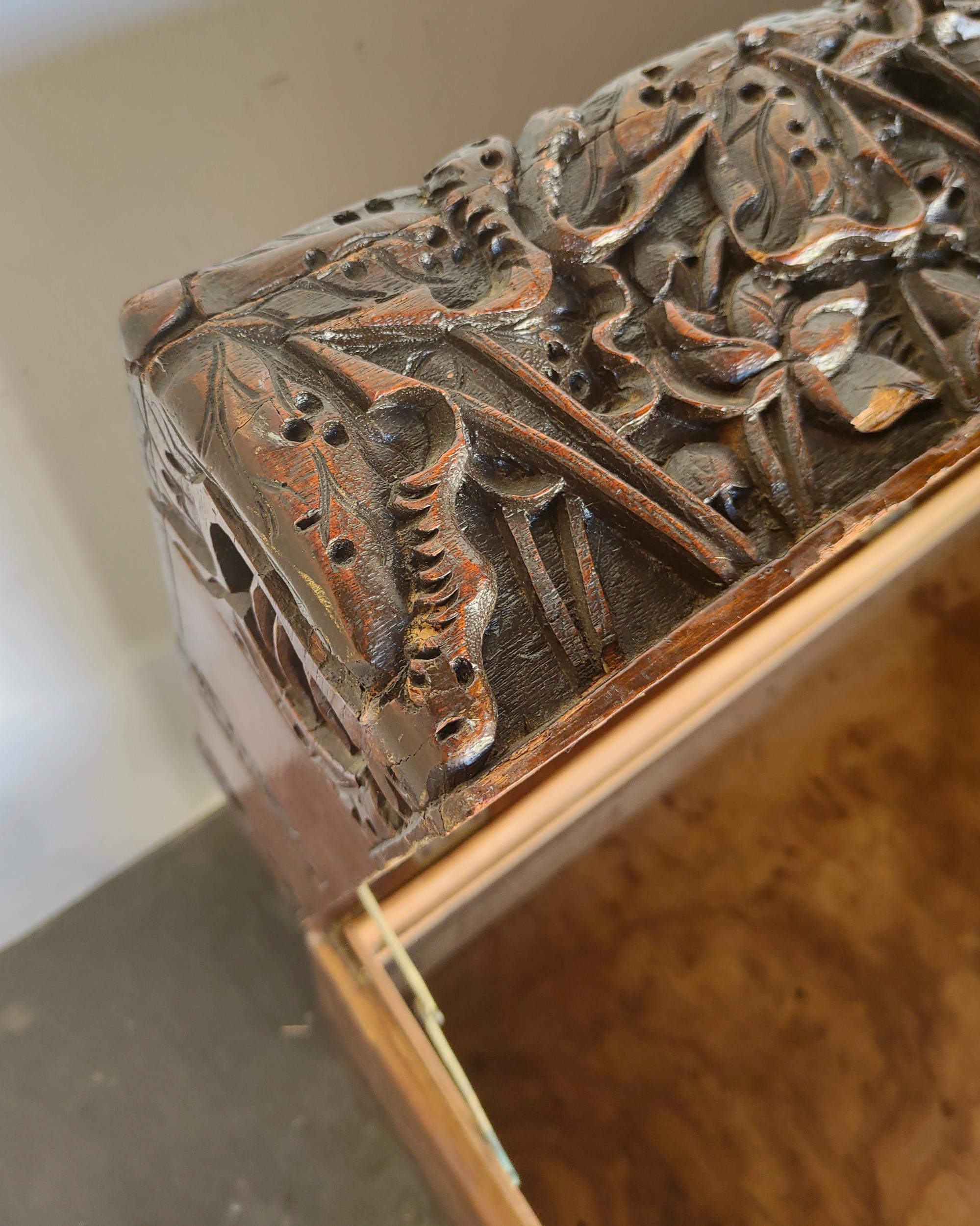 Hand Carved Antique Camphor Wood Chest 19th Century For Sale at 1stDibs